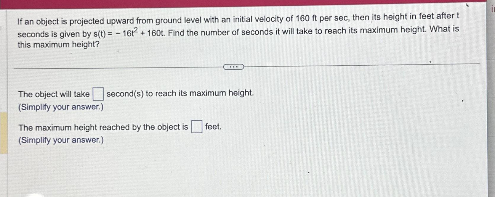 Solved If an object is projected upward from ground level | Chegg.com