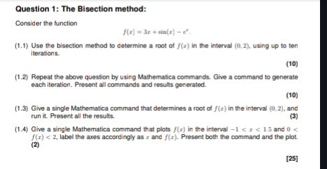 Solved Question 1: The Bisection method:Consider the | Chegg.com