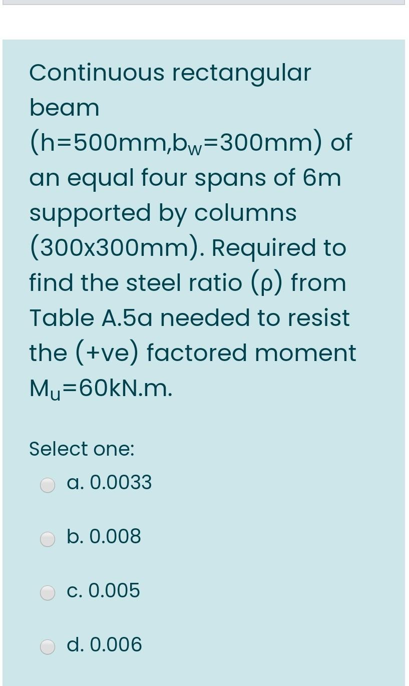 Solved Continuous rectangular beam (h=500mm,bw=300mm) of an | Chegg.com