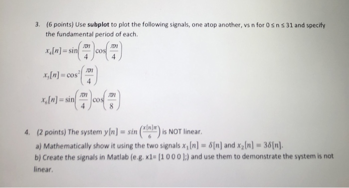 Solved ns 31 and specify 3. (6 points) Use subplot to plot | Chegg.com