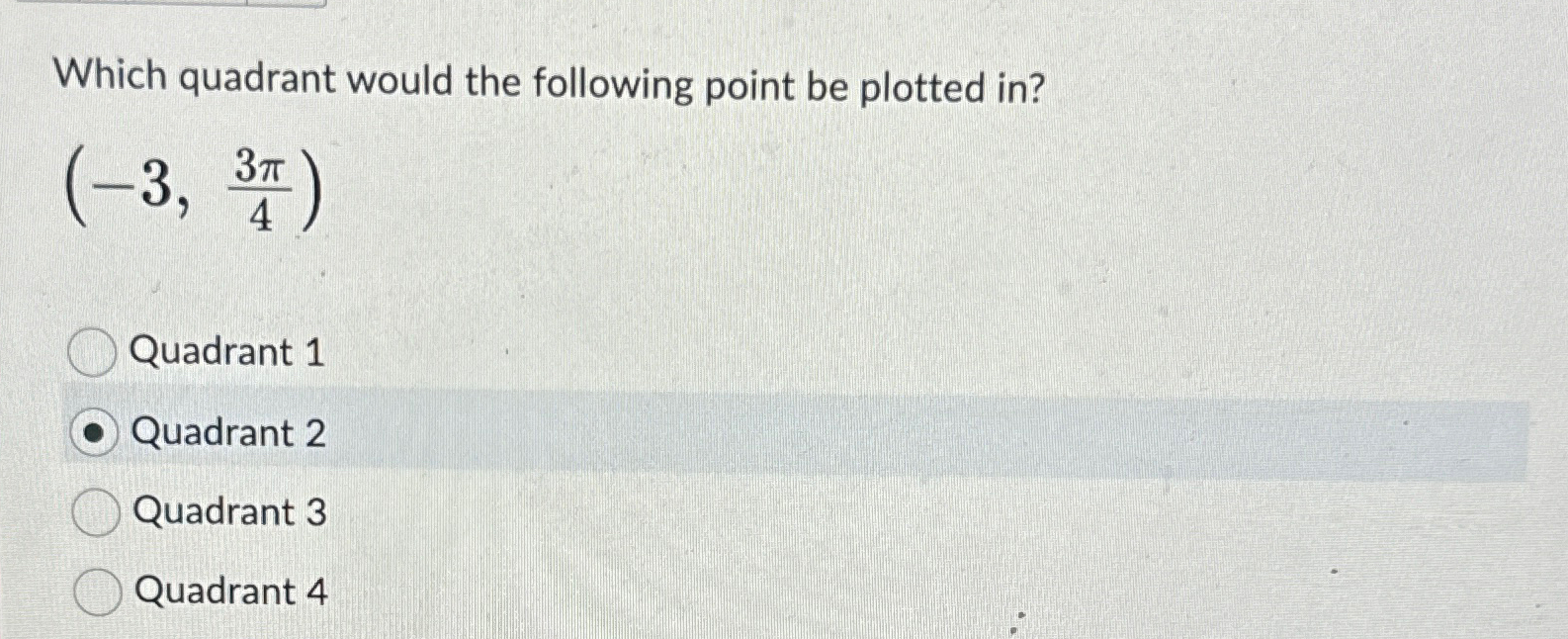 Solved Which quadrant would the following point be plotted | Chegg.com