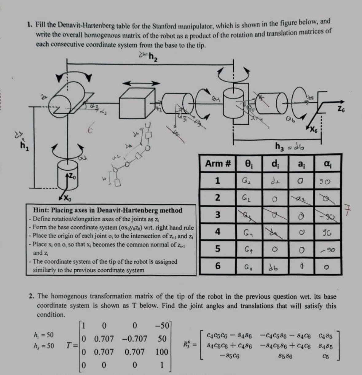 Solved Fill the Denavit-Hartenberg table for the Stanford | Chegg.com