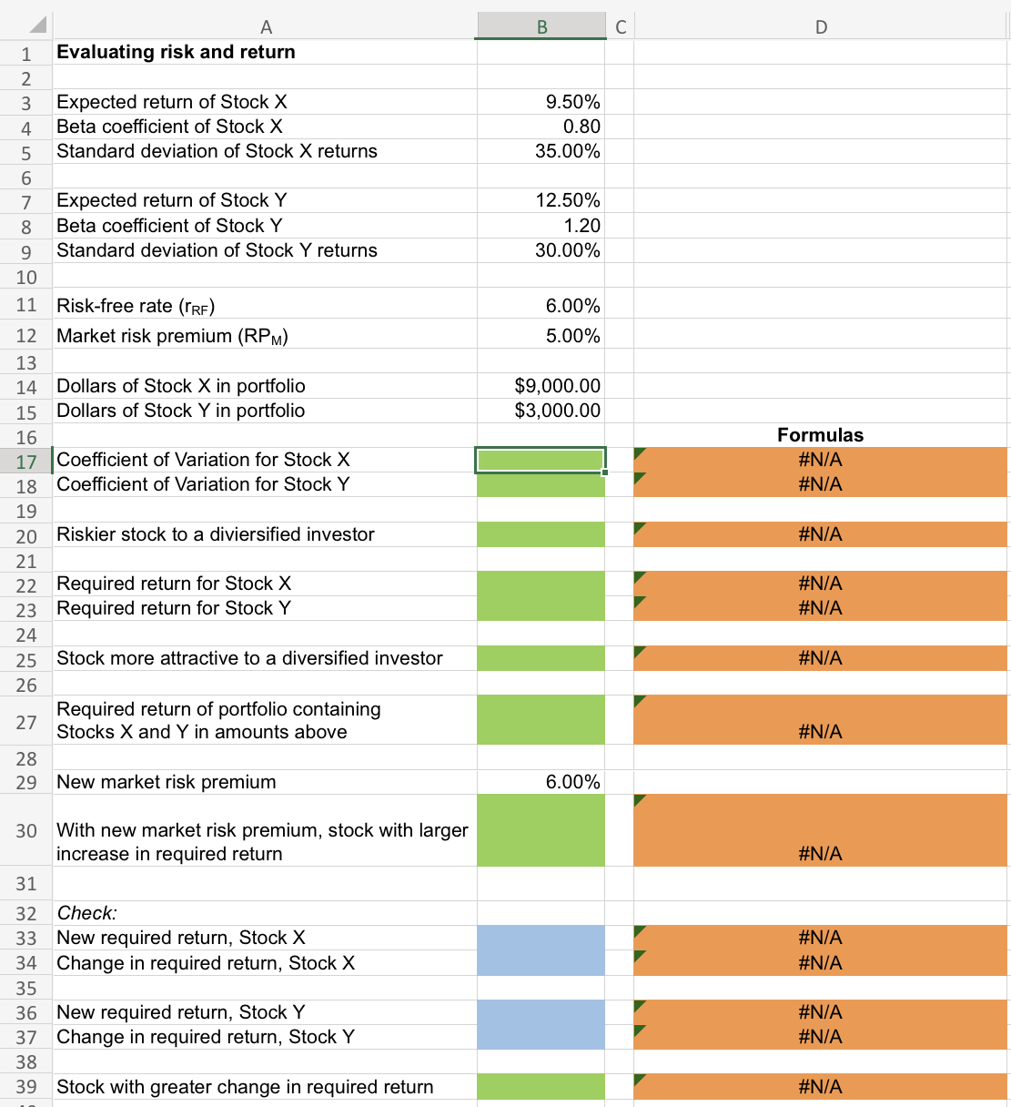 Solved Excel Online Structured Activity: Evaluating risk and | Chegg.com