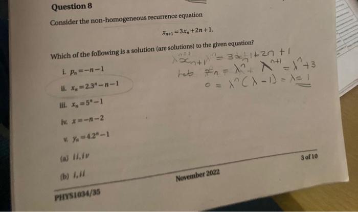 Solved Consider the non-homogeneous recurrence equation | Chegg.com