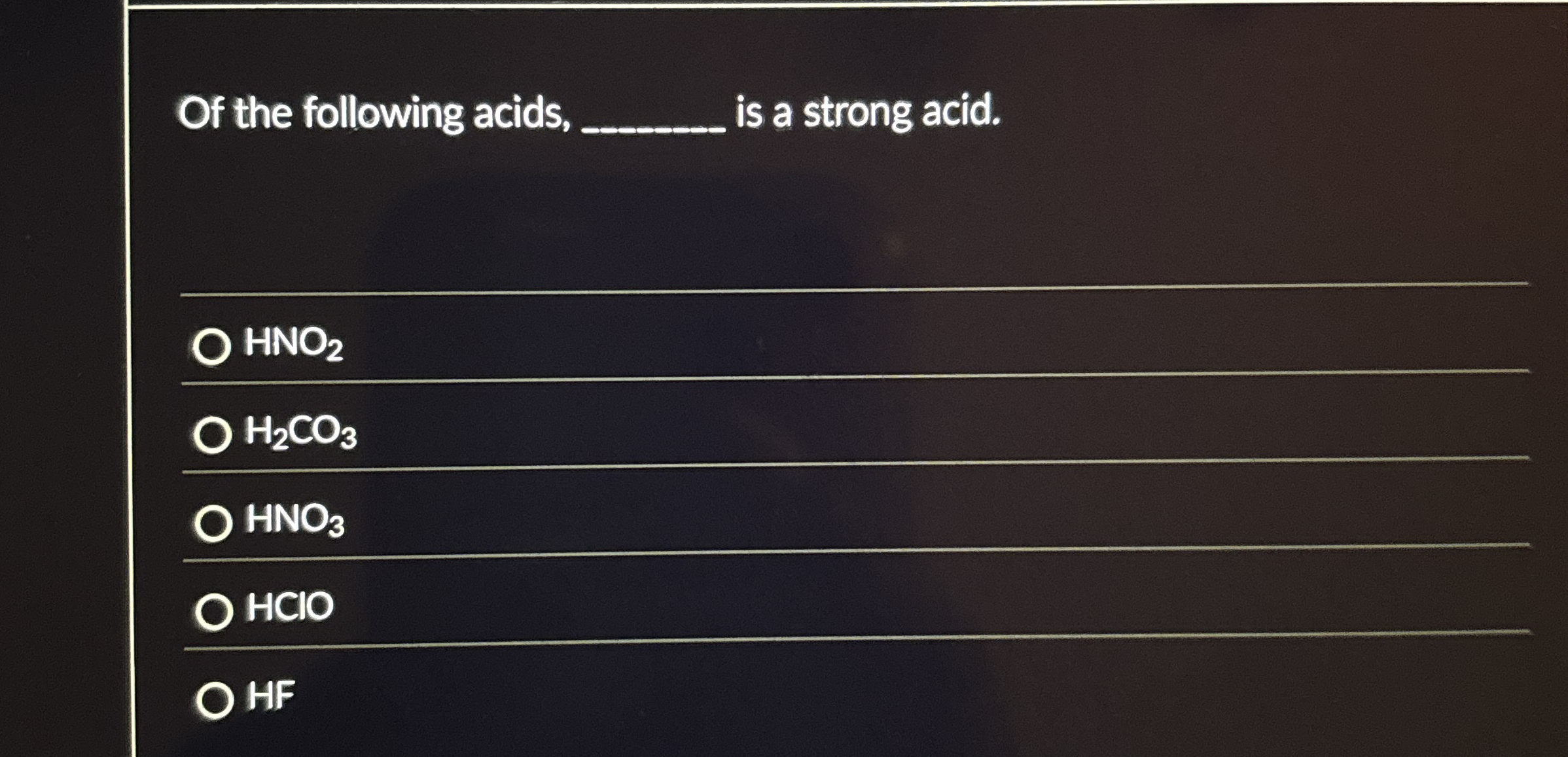 Solved Of the following acids, q, ﻿is a strong | Chegg.com
