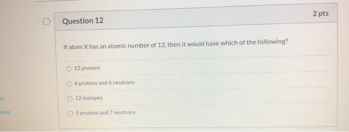 Solved 2 pts Question 12 If atom X has an atomic number of | Chegg.com