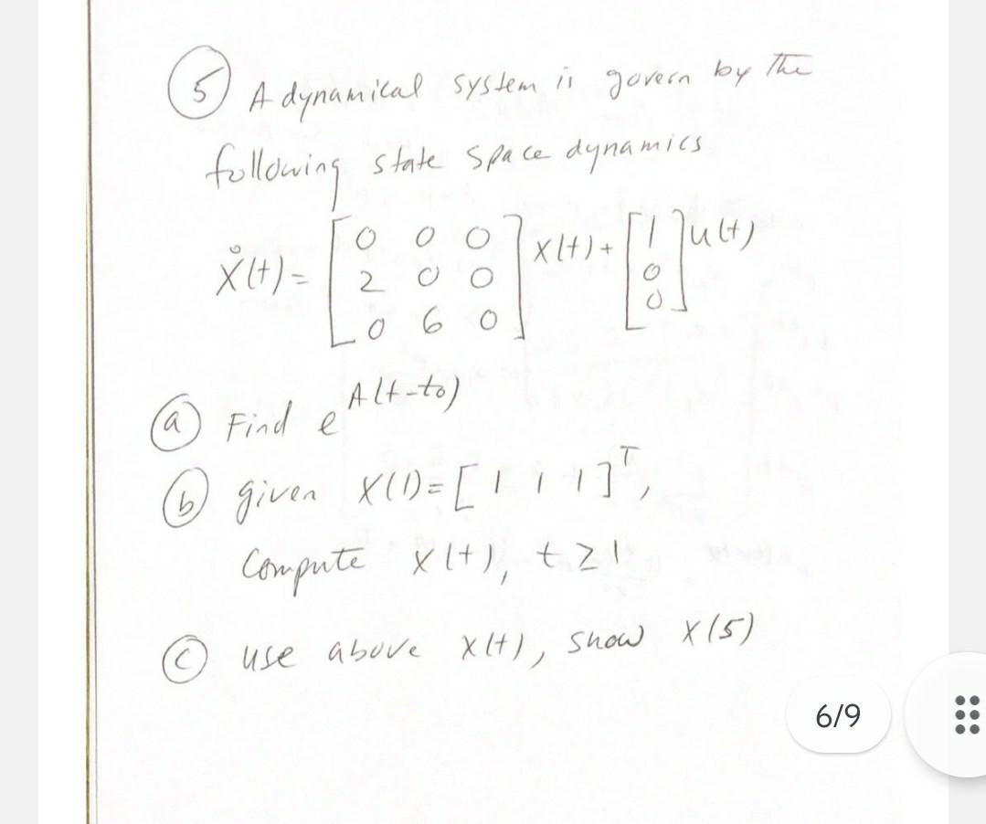 Solved (5) A dynamical system is govern by the following | Chegg.com