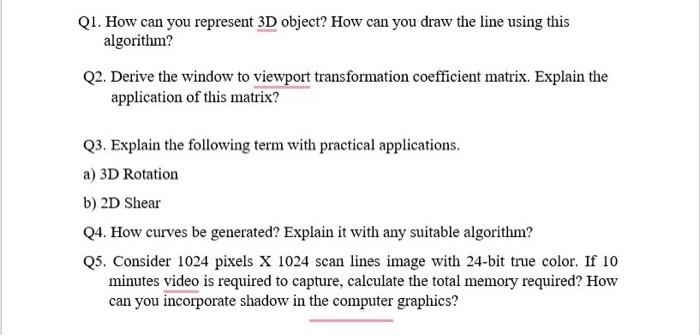 Solved Q1. How can you represent 3D object? How can you draw | Chegg.com