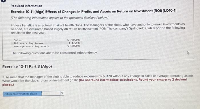 Solved Required information Exercise 10-11 (Algo) Effects of | Chegg.com