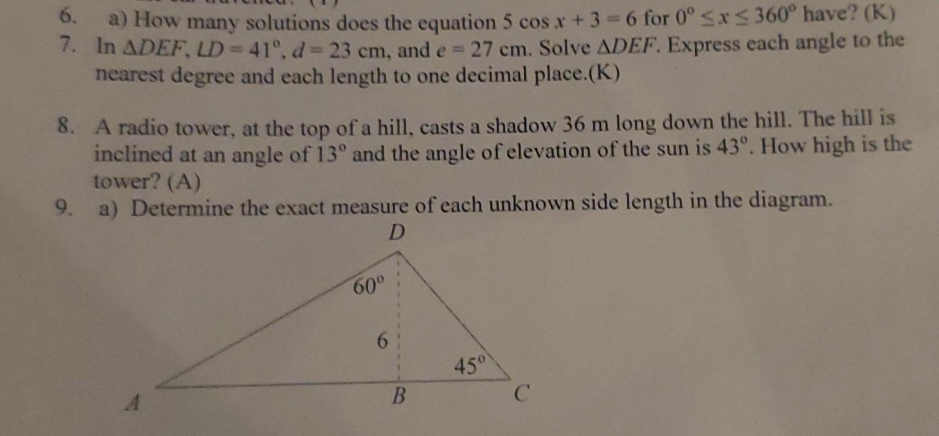 Solved 6. a) How many solutions does the equation 5cosx+3=6 | Chegg.com