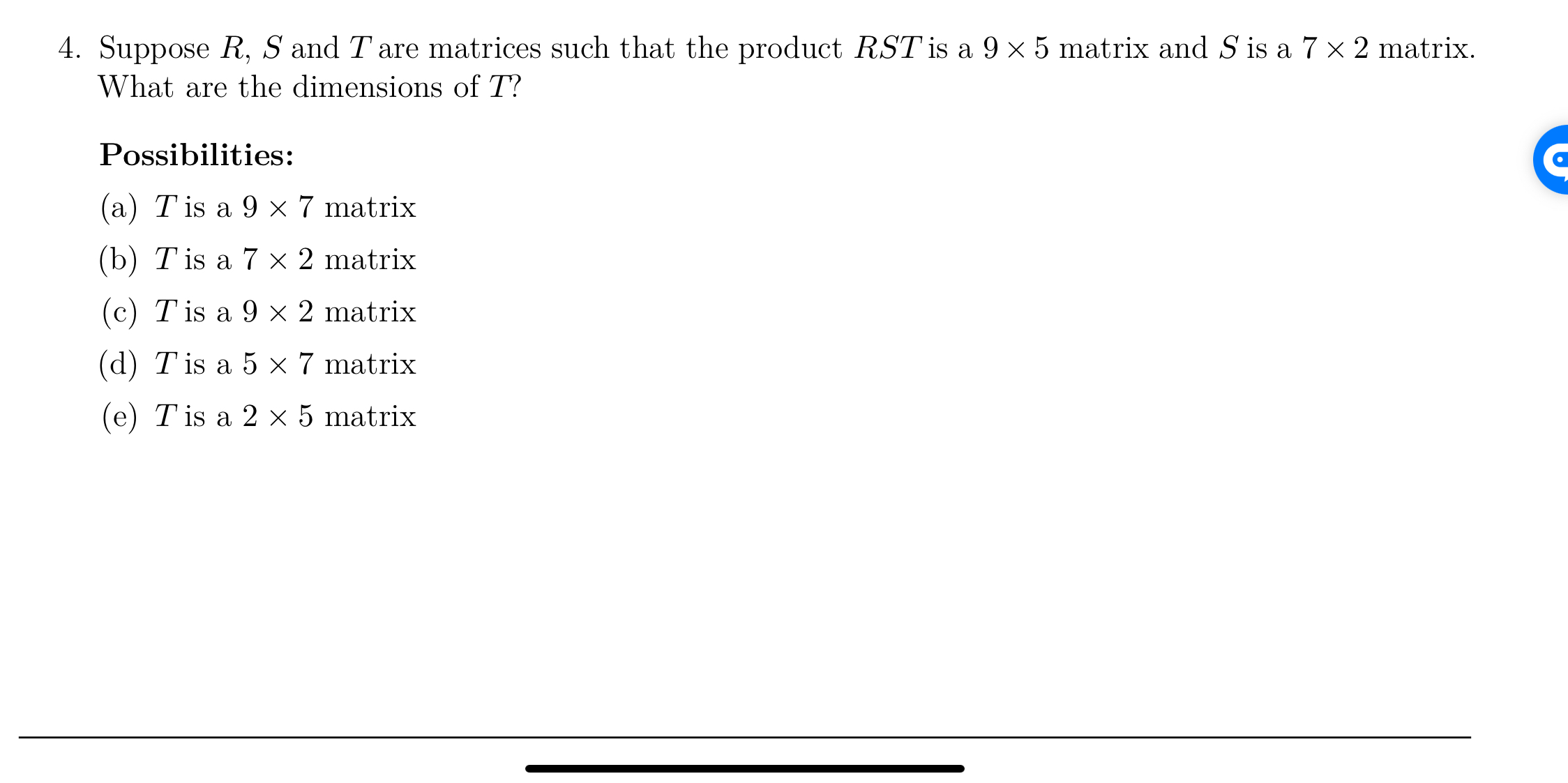 Solved Suppose R,S and T are matrices such that the product | Chegg.com