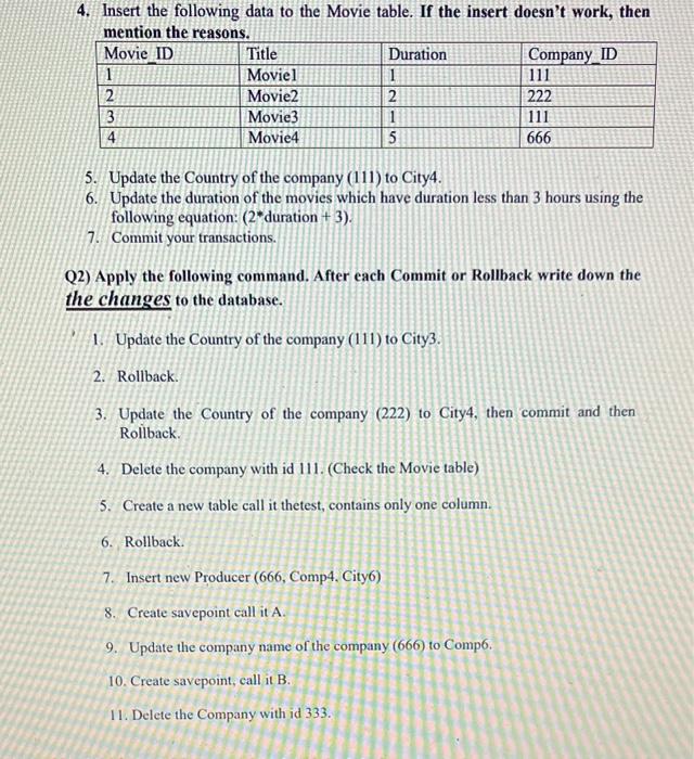 Solved 1 Create Table Producer Based In The Following Table