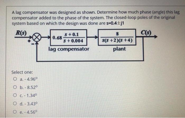 Solved A lag compensator was designed as shown. Determine | Chegg.com