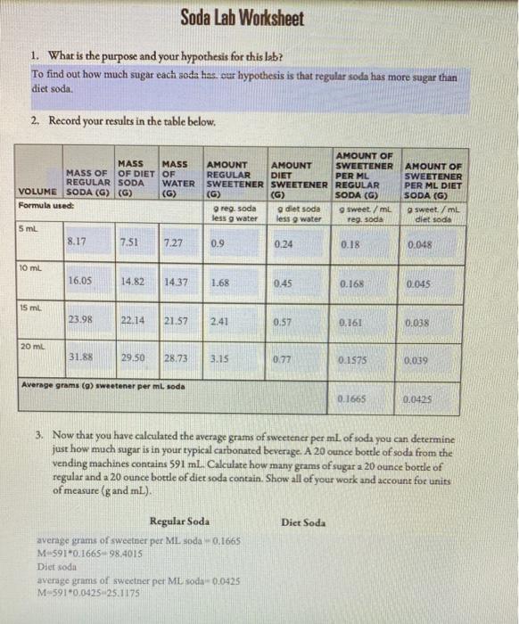 Solved Soda Lab Worksheet 1. What is the purpose and your | Chegg.com