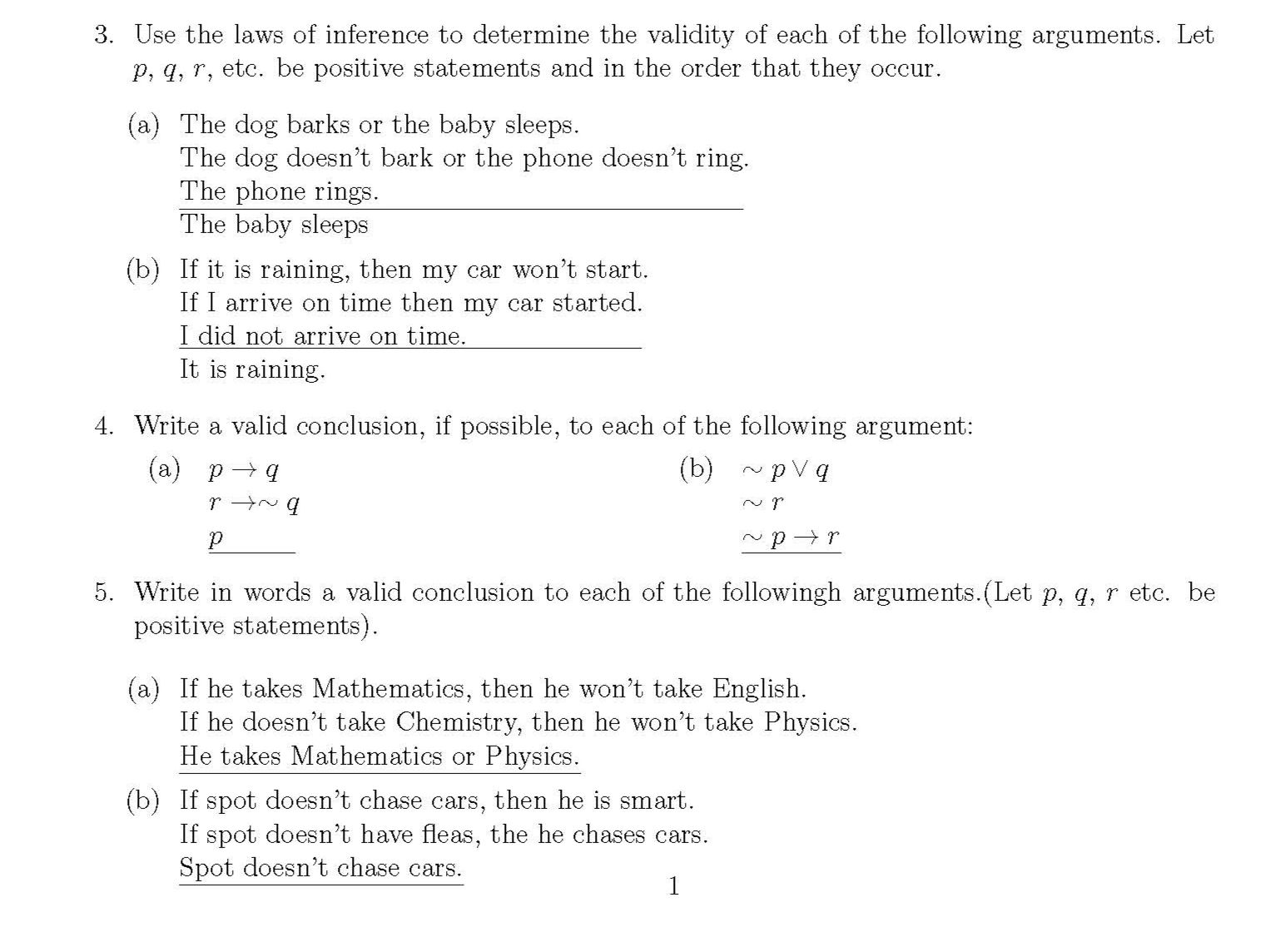 Solved Use The Laws Of Inference To Determine The Validity