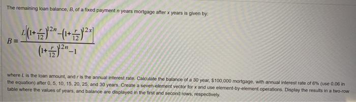 Solved The remaining loan balance. B, of a fixed payment n | Chegg.com