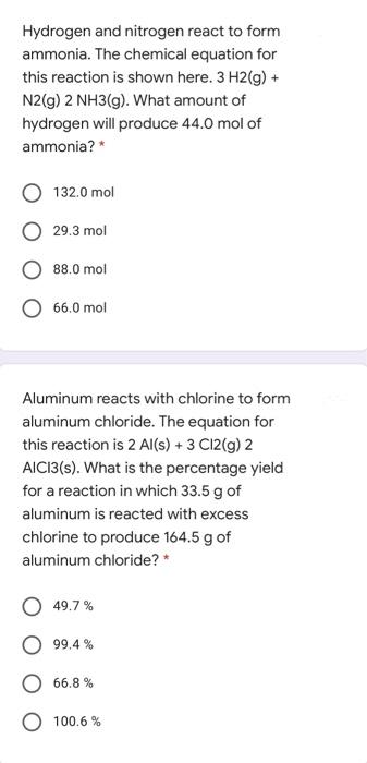 Solved Hydrogen and nitrogen react to form ammonia. The | Chegg.com