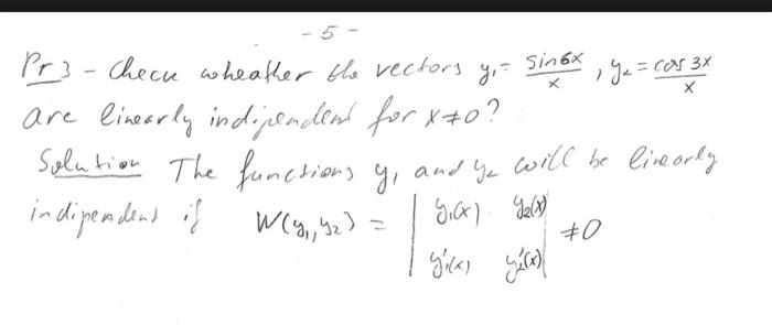 Solved Pr3 - Checu wheather the vectors y1=xsin6x,y2=xcos3x | Chegg.com