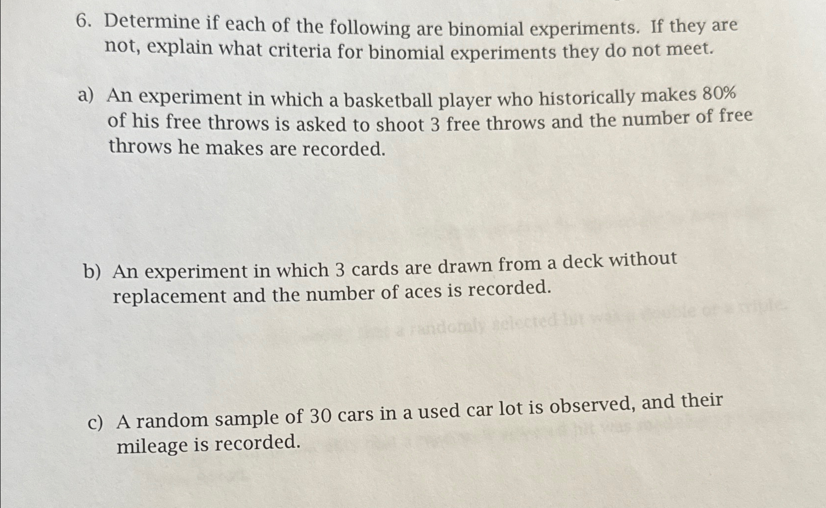 Solved Determine if each of the following are binomial | Chegg.com