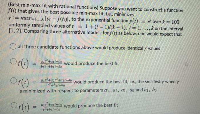 Solved (Best min-max fit with rational functions) Suppose | Chegg.com