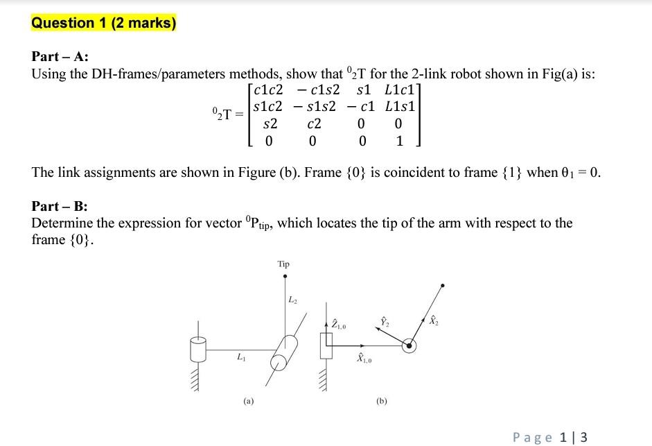 Solved Part-A: Using the DH-frames/parameters methods, show | Chegg.com