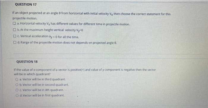 Solved QUESTION 17 If an object projected at an angle from | Chegg.com