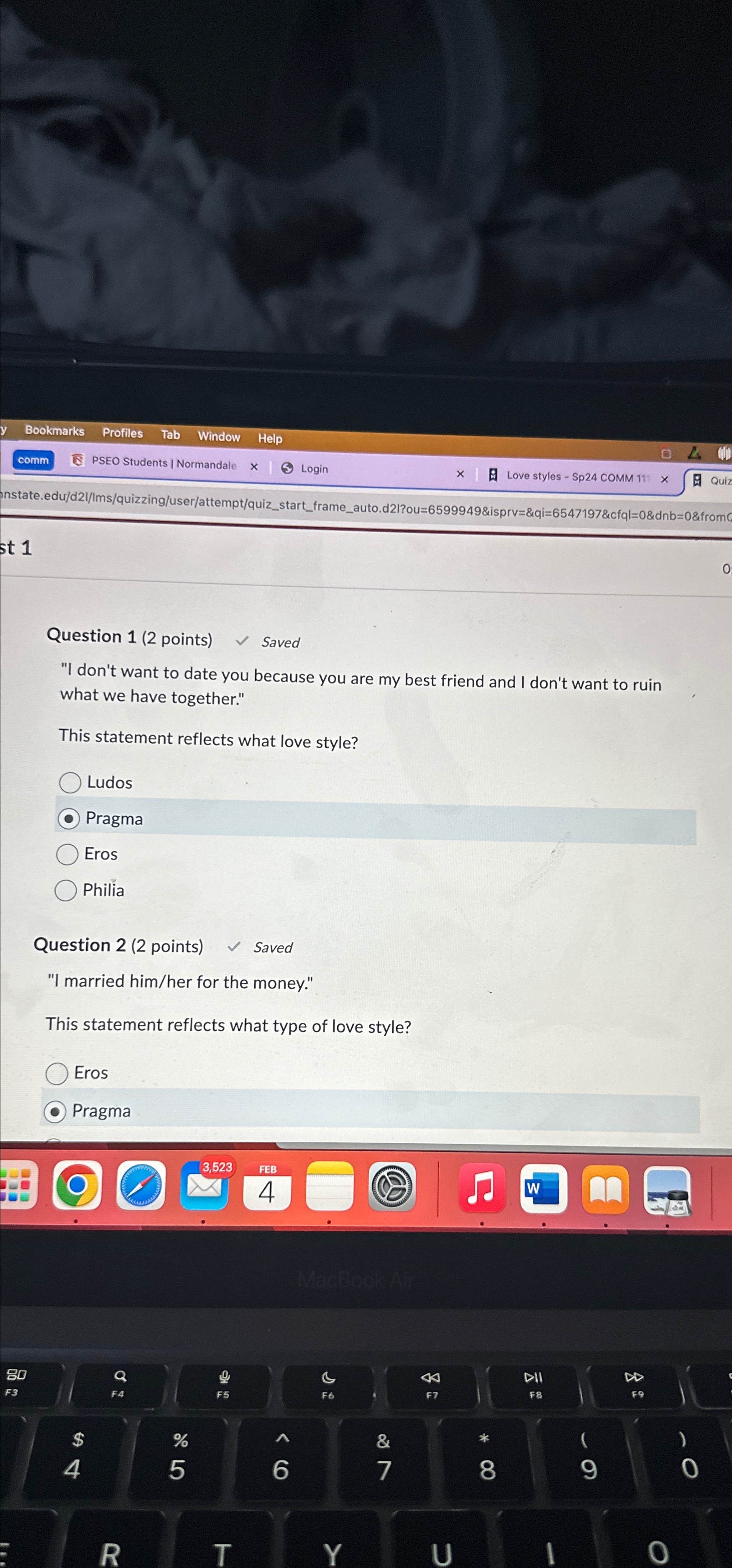 Solved Question 1 (2 ﻿points) ﻿Saved"I don't want to date | Chegg.com