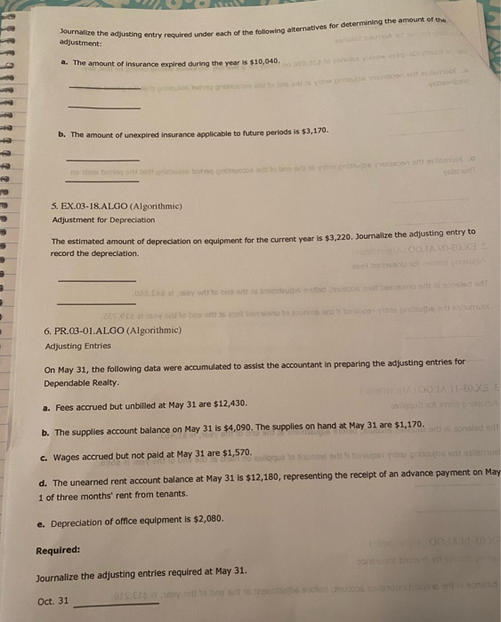 Solved 1. EX.03-05.ALGO (Algorithmic) Adjusting Entries for | Chegg.com