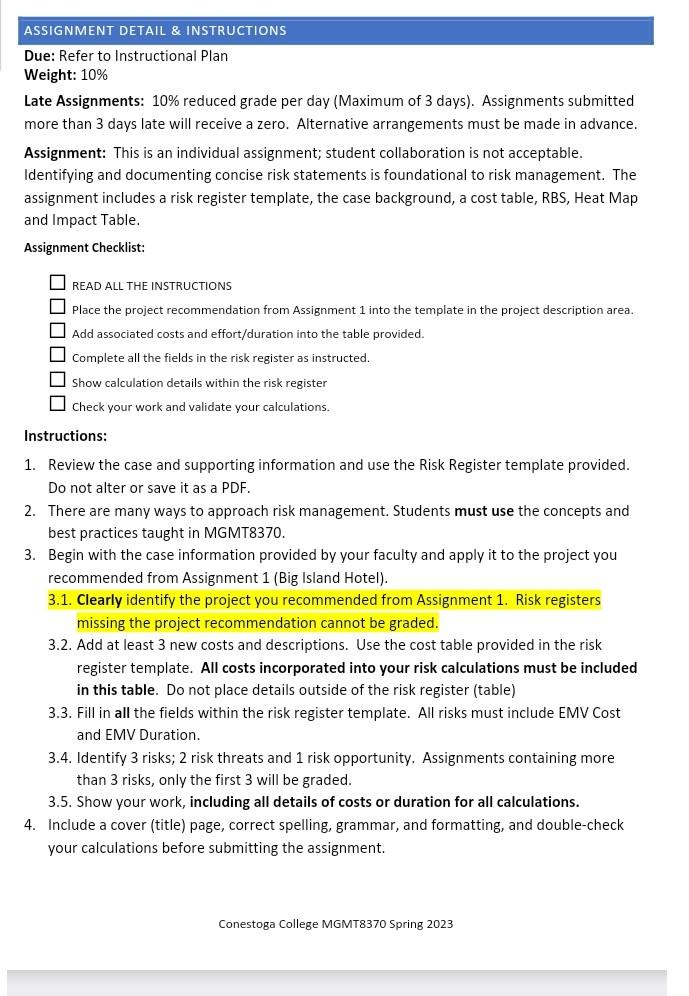 Solved ASSIGNMENT DETAIL \& INSTRUCTIONS Due: Refer to | Chegg.com