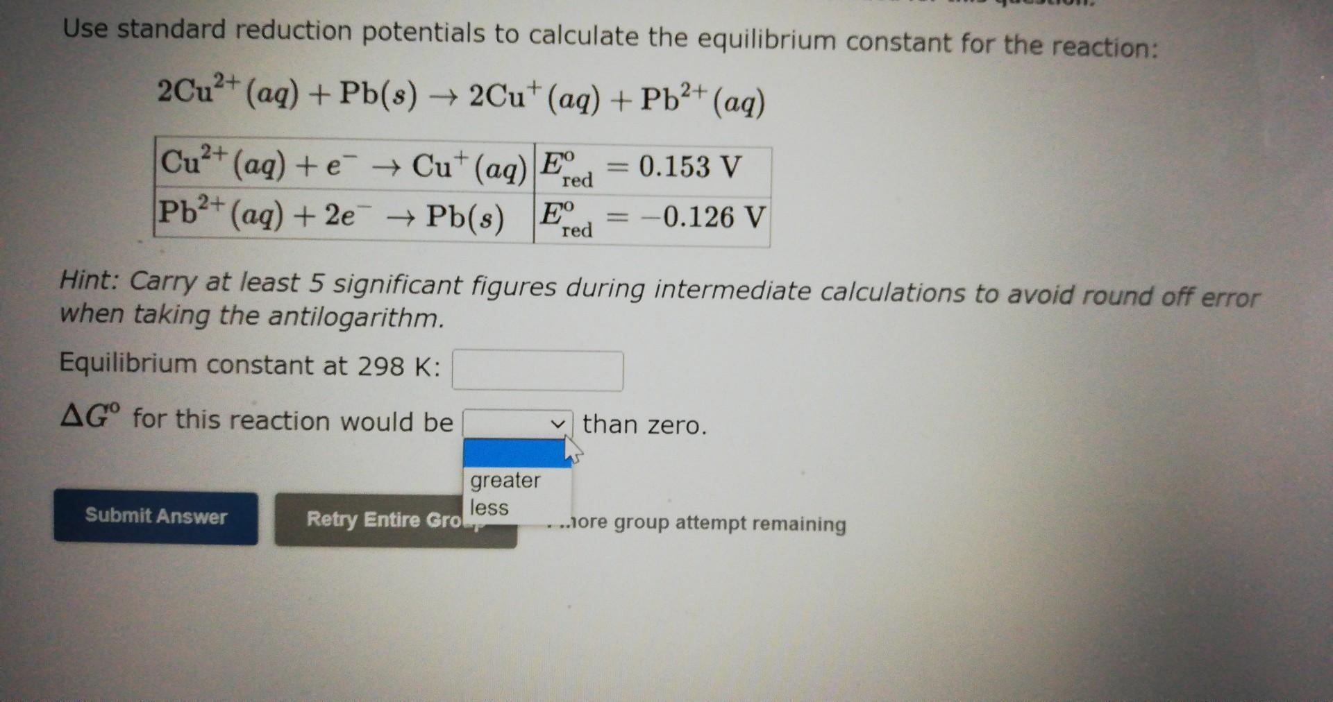 Solved Use standard reduction potentials to calculate the | Chegg.com