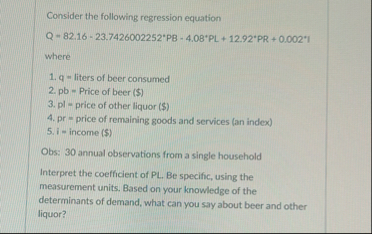 Solved Consider the following regression | Chegg.com