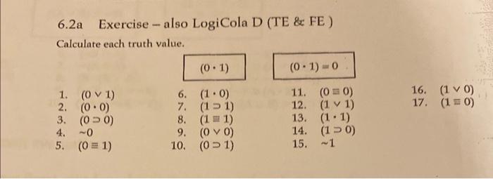 6.2a Exercise - also LogiCola D (TE \& FE) Calculate | Chegg.com