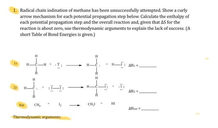 Solved 1. Radical chain iodination of methane has been | Chegg.com