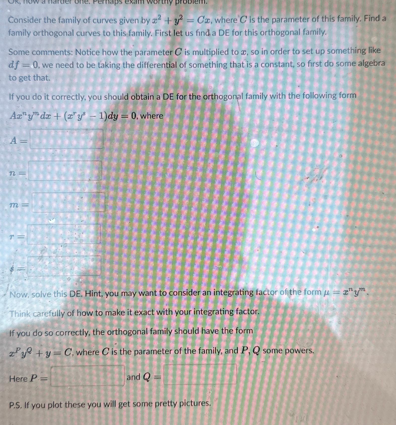 Solved Consider the family of curves given by | Chegg.com