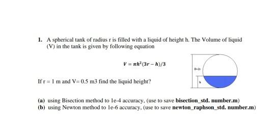 Solved 1. A spherical tank of radius r is filled with a | Chegg.com