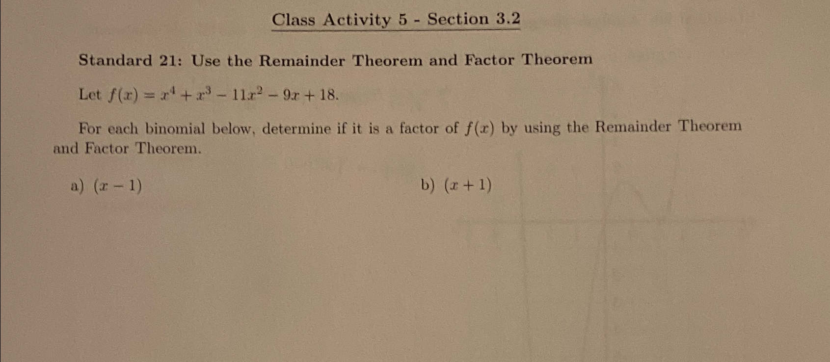 Solved Class Activity 5 - ﻿Section 3.2Standard 21: Use the | Chegg.com