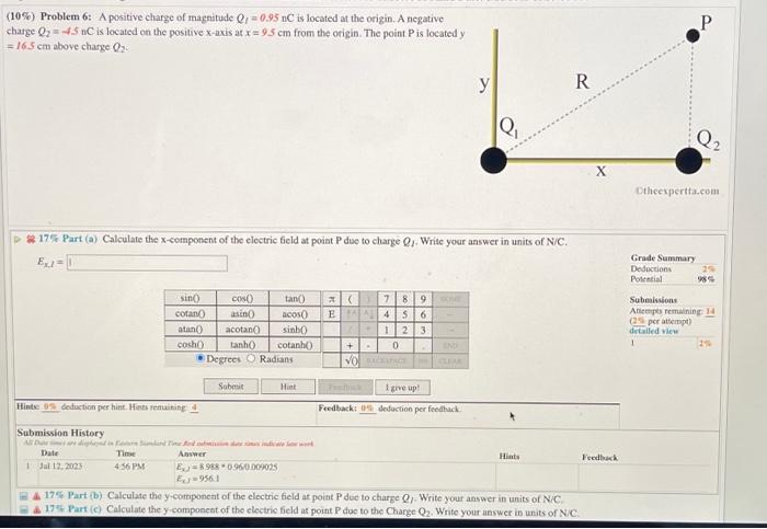 Solved (10\%) Problem 6: A positive charge of magnitude | Chegg.com