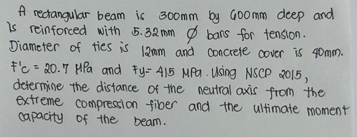 Solved A rectangular beam is 300mm by G00mm deep and is | Chegg.com