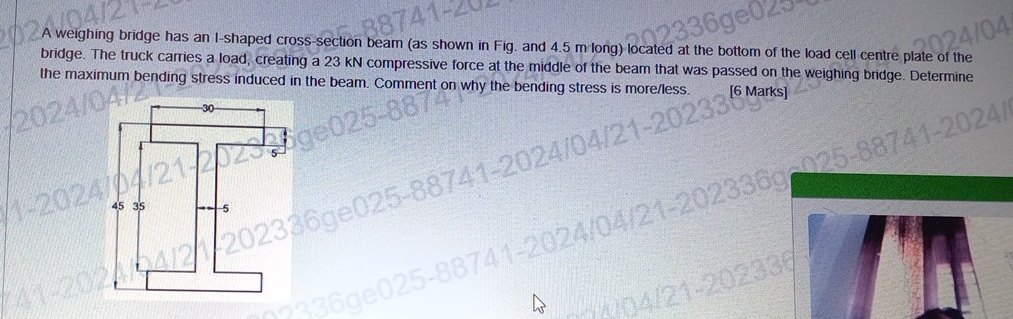 Solved A weighing bridge has an I-shaped cross-section beam | Chegg.com