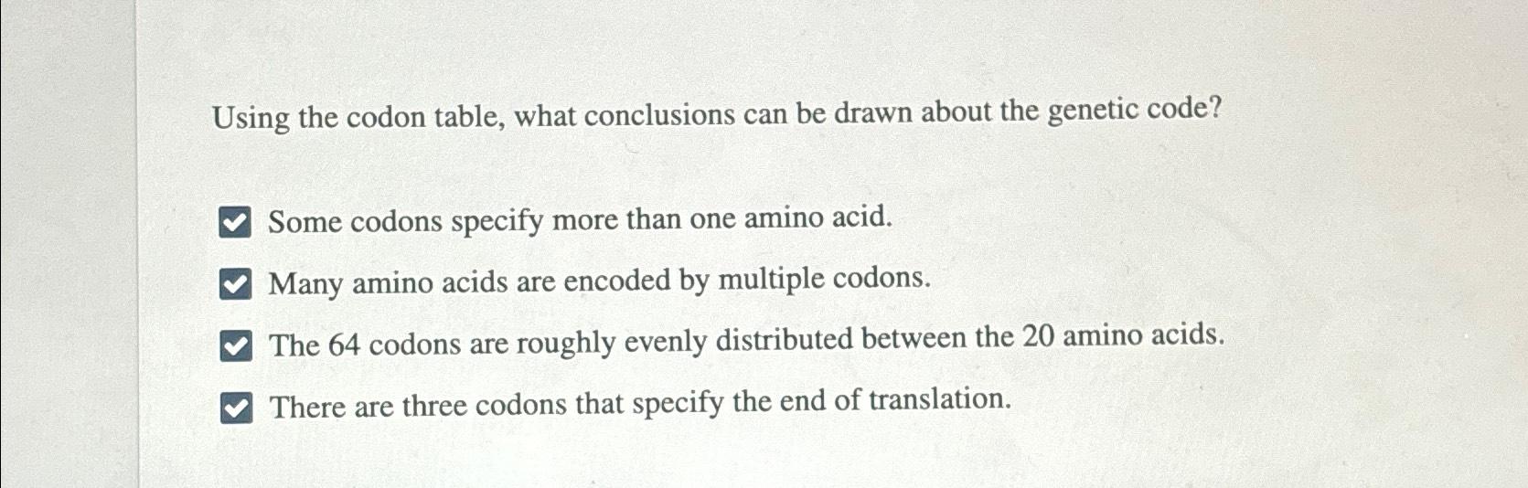 Using the codon table, what conclusions can be drawn | Chegg.com