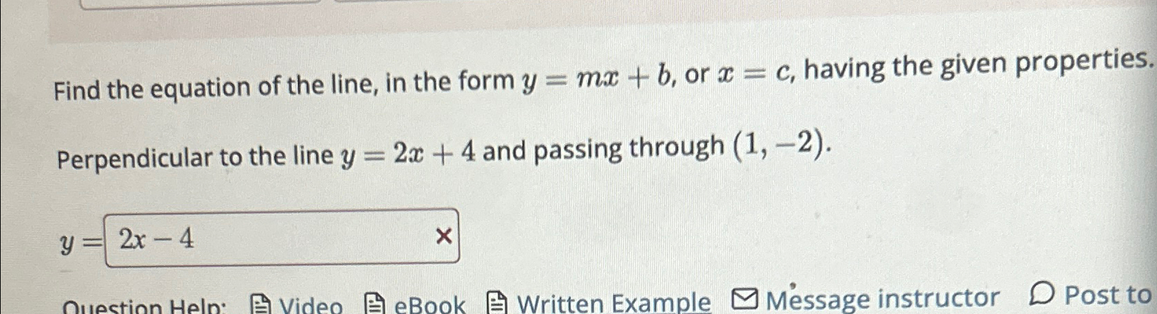 Solved Find the equation of the line, in the form y=mx+b, | Chegg.com