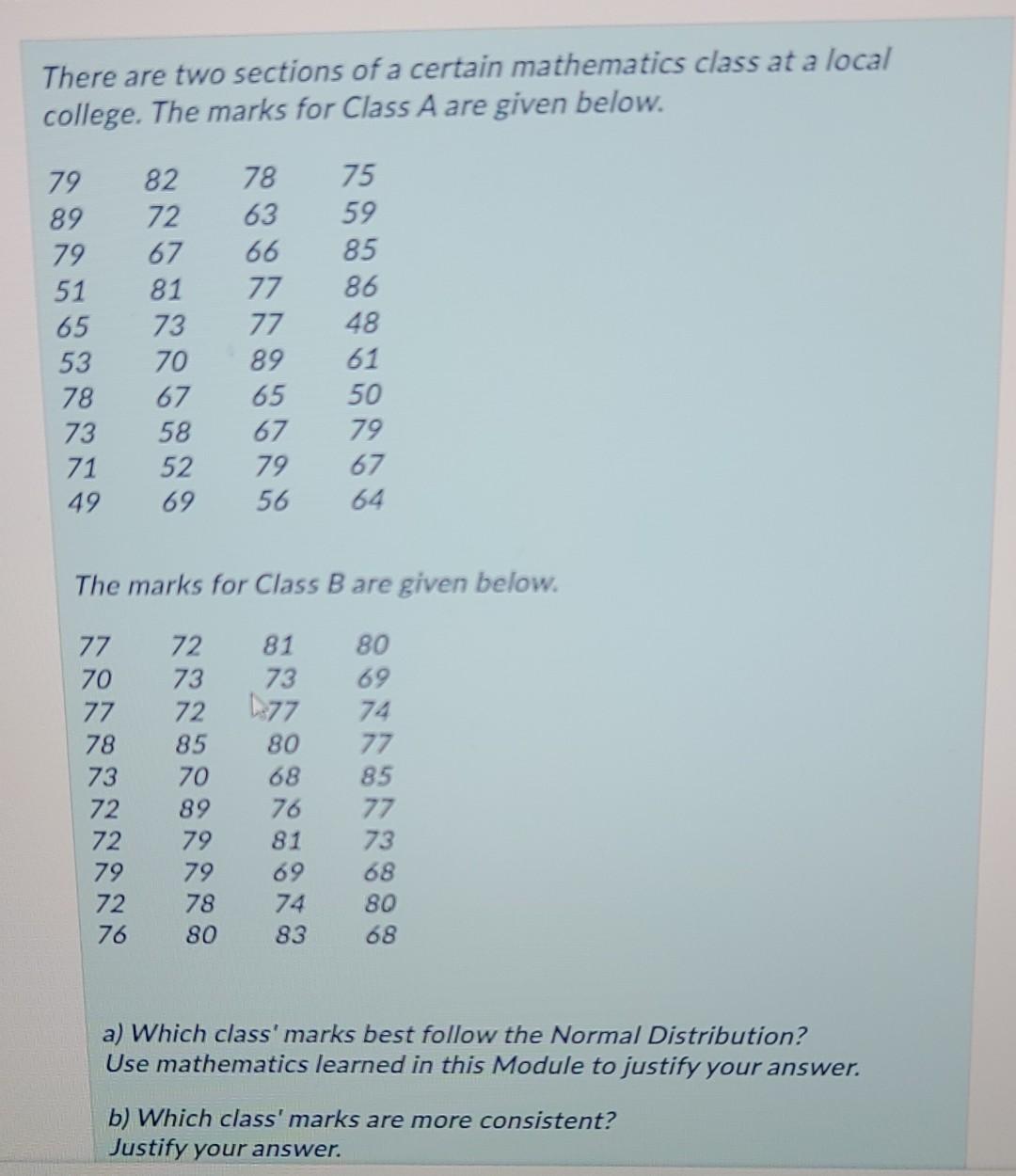 Solved There are two sections of a certain mathematics class | Chegg.com