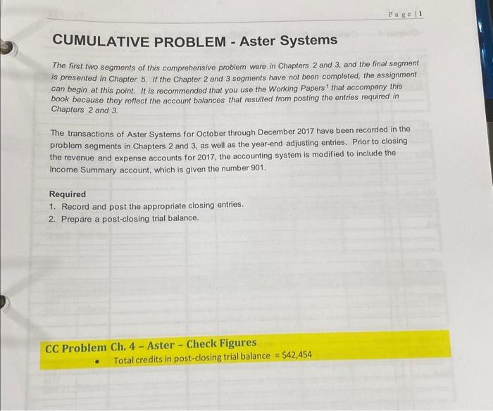 Solved CUMULATIVE PROBLEM - Aster Systems This comprehensive | Chegg.com