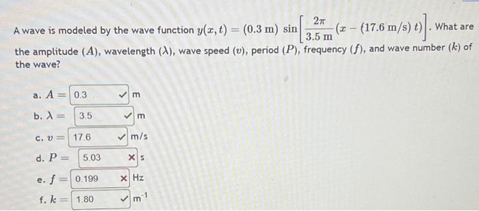 Solved A wave is modeled by the wave function y(x,t)=(0.3 | Chegg.com