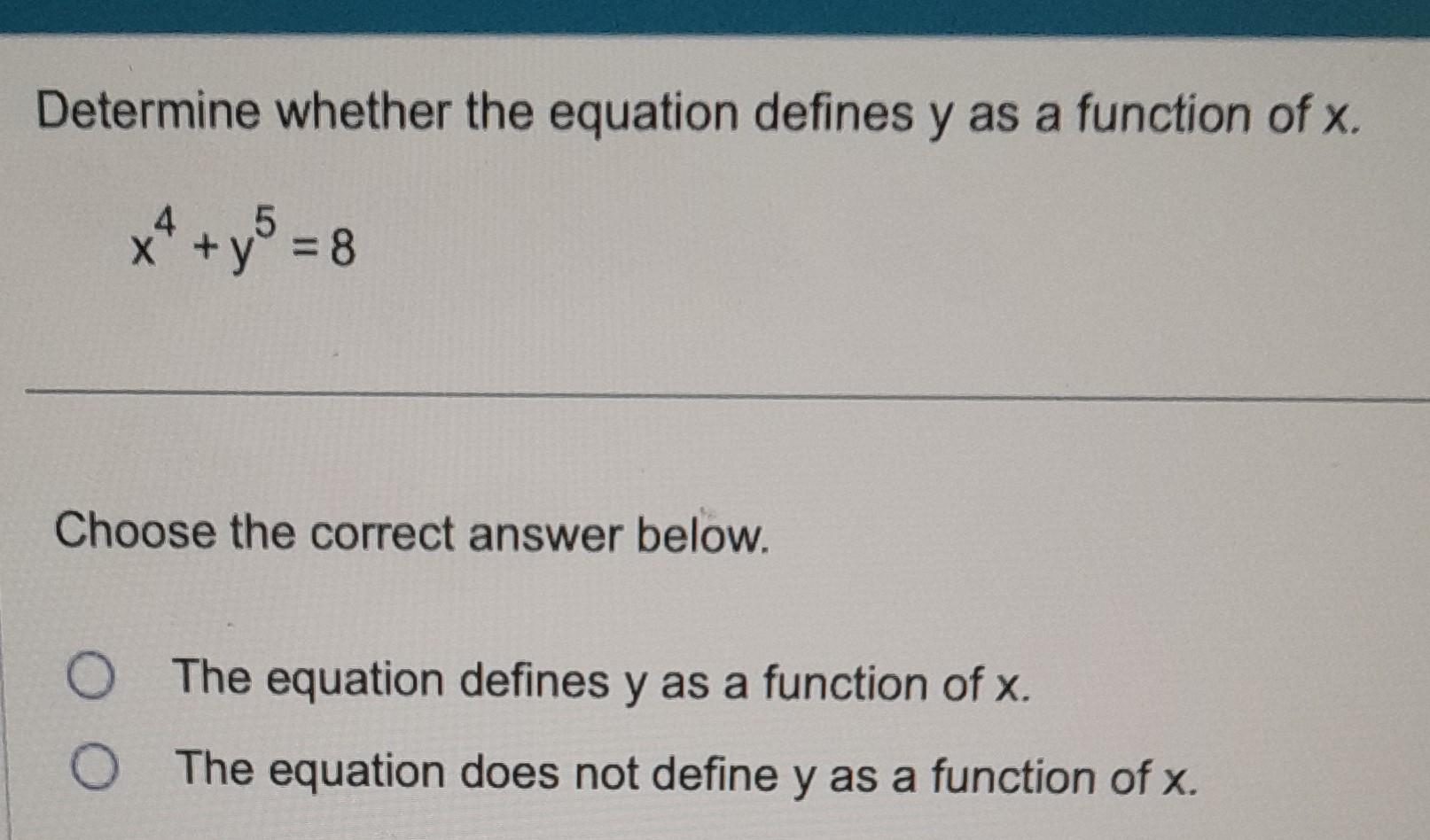 Solved Determine whether the equation defines y as a | Chegg.com