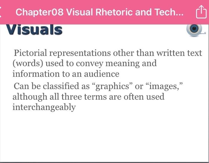 Solved According to Chapter 8, appropriate visuals can help | Chegg.com