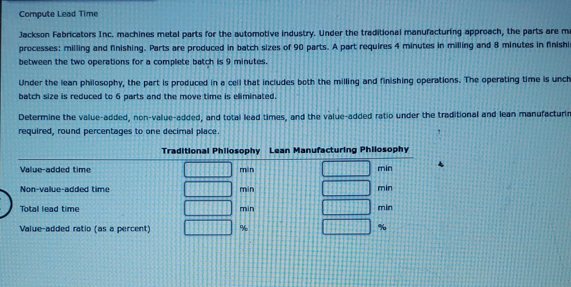 Compute Lead Time Jackson Fabricators Inc. machines | Chegg.com