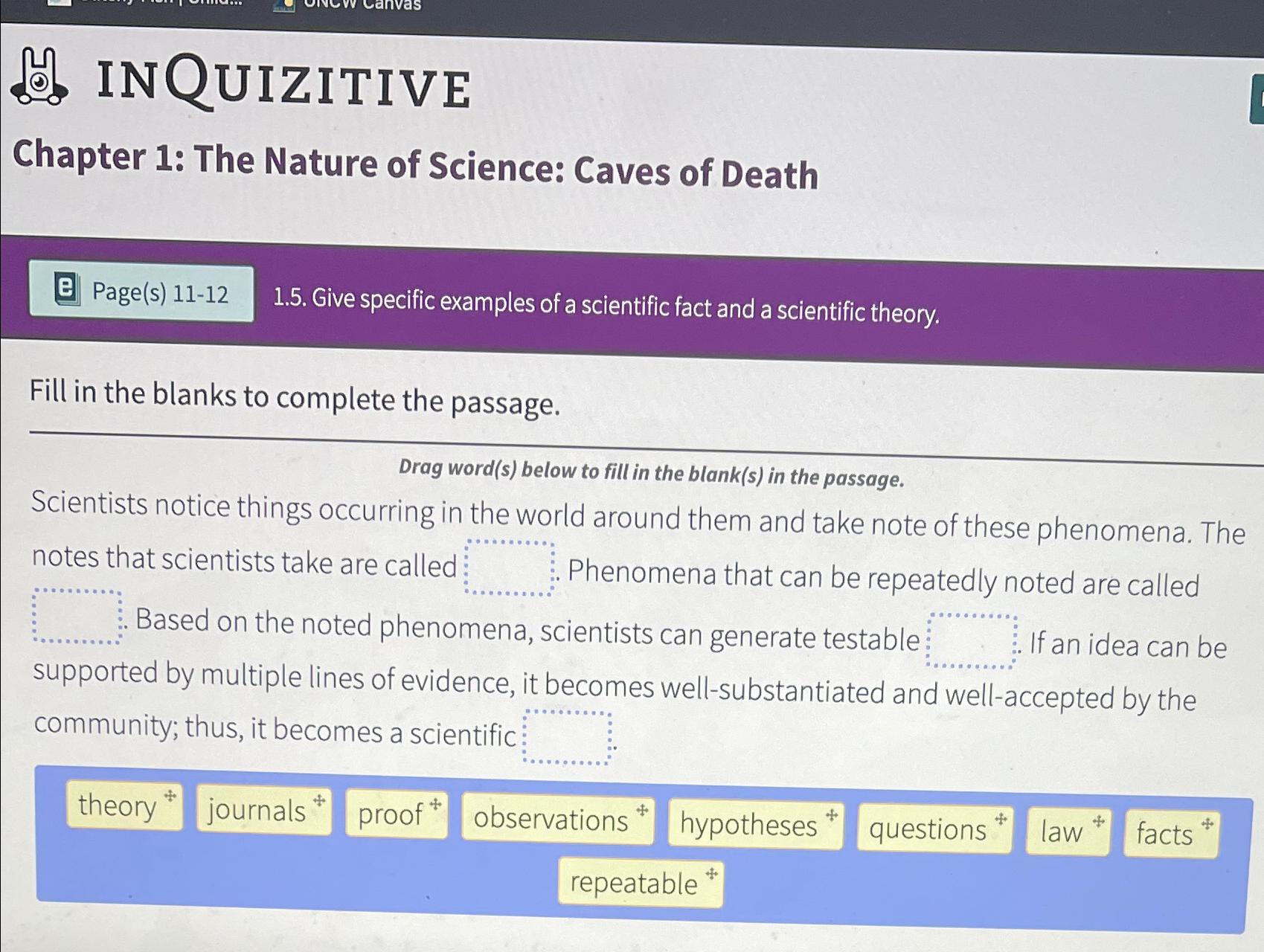 Solved 앙 ﻿INQUIZITIVEChapter 1: The Nature of Science: Caves | Chegg.com