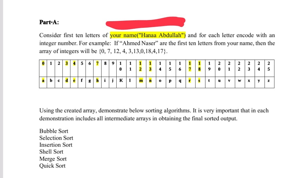 Solved Part-A: Consider first ten letters of your | Chegg.com