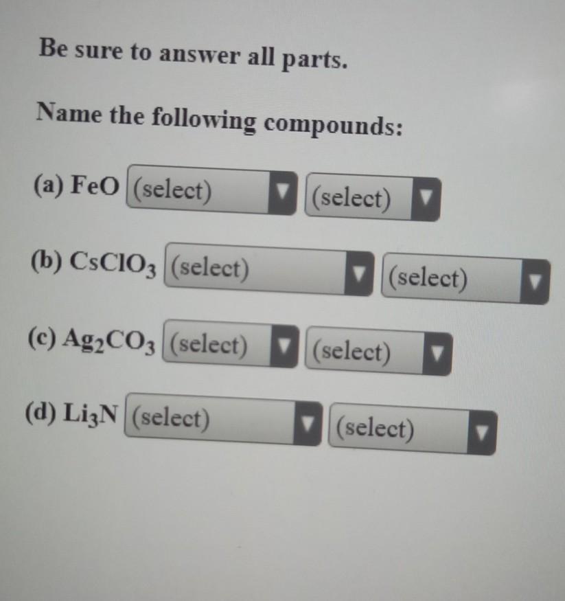 Solved Be sure to answer all parts. Name the following | Chegg.com